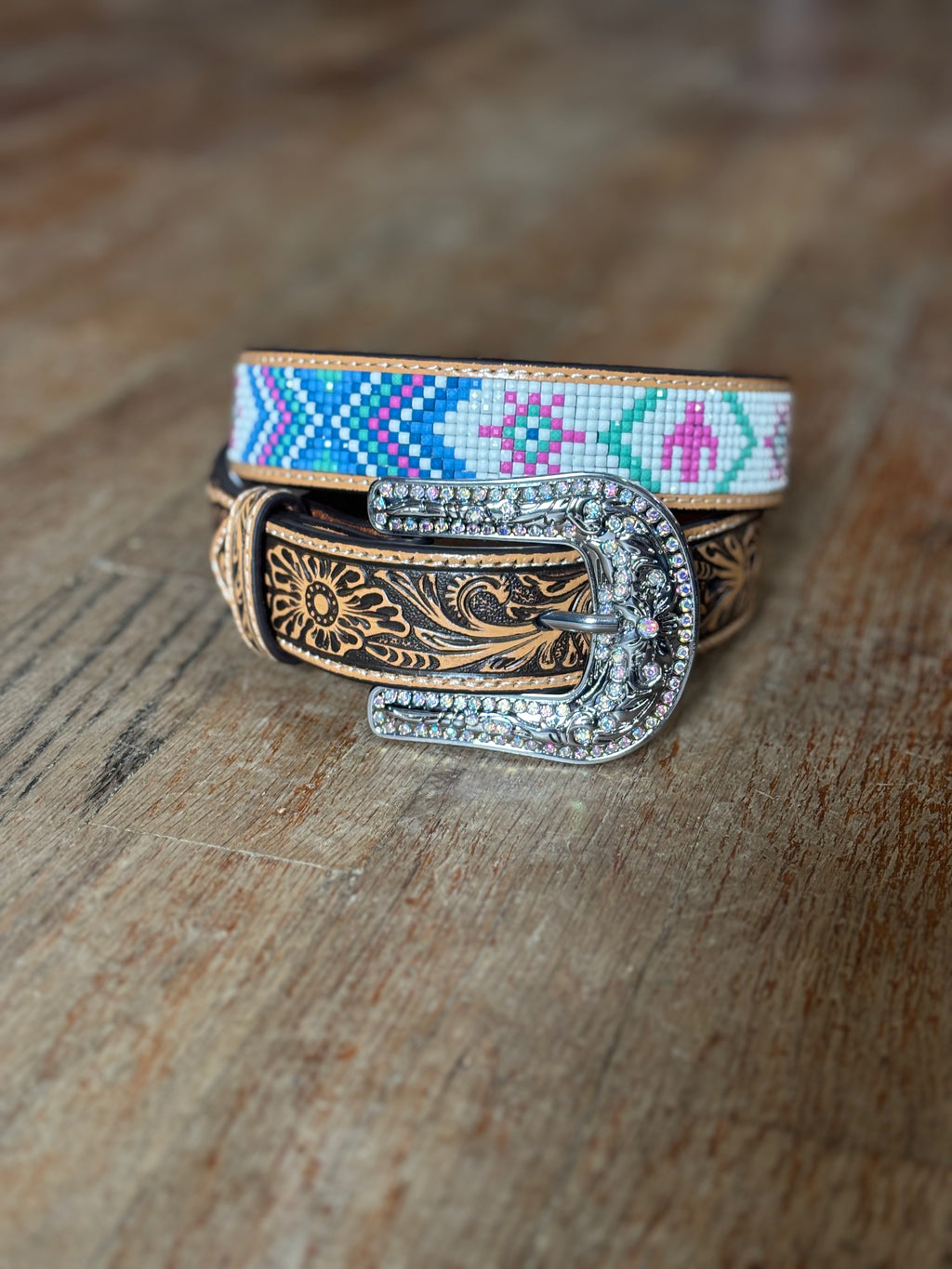 Angel Ranch Floral Embroidered Cactus Bead Belt – Cowboy Swagger
