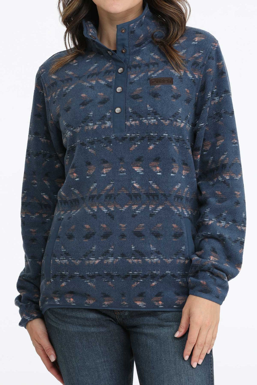 Cinch Women’s Blue Orange Print Polar Fleece Pullover – Cowboy Swagger