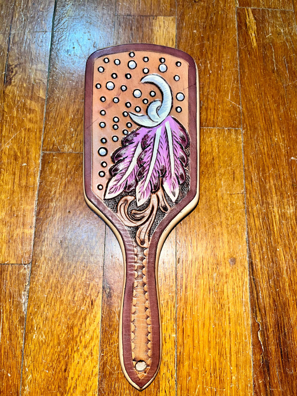 Tooled Leather Brush Moon Feather – Cowboy Swagger
