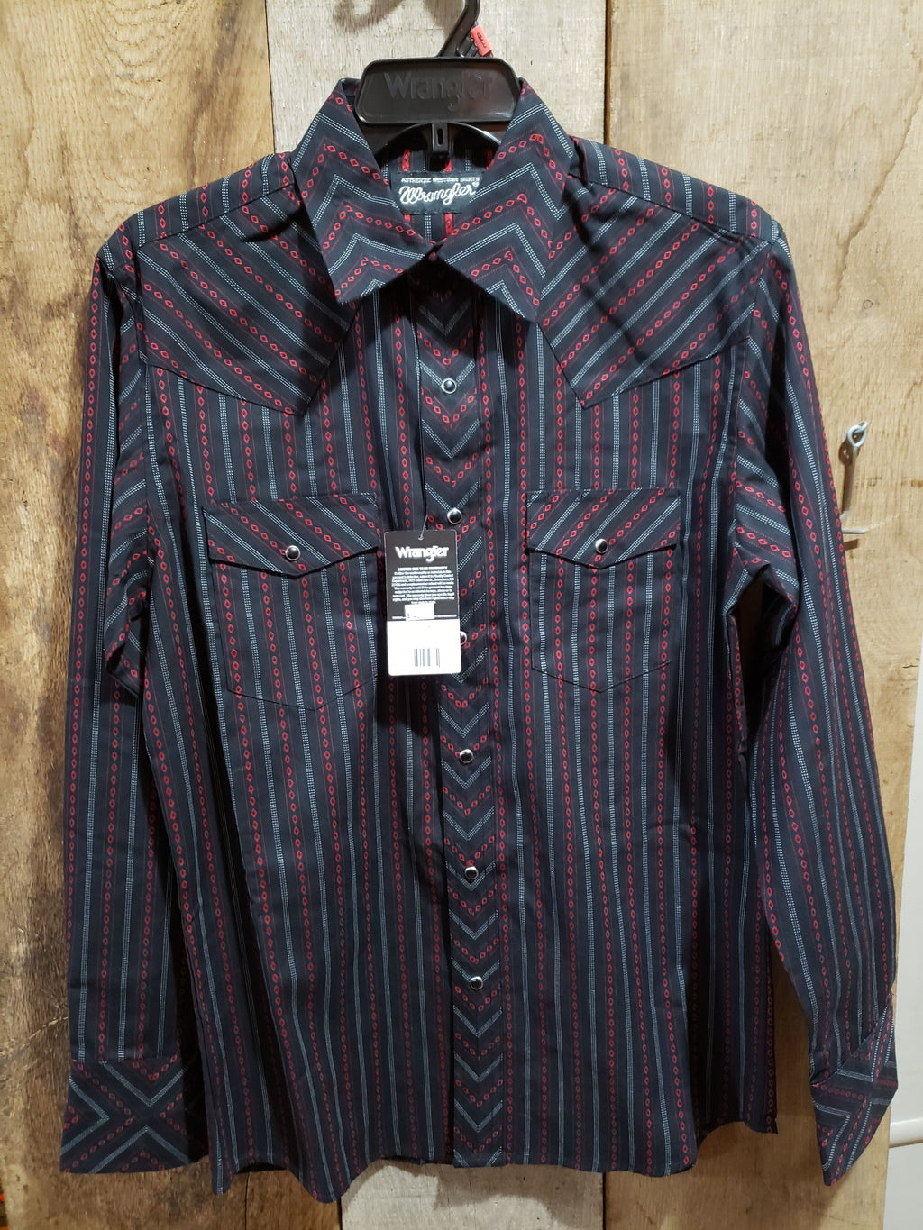 Wrangler Mens Silver Edition Classic Fit Black Snap Shirt with Red and ...